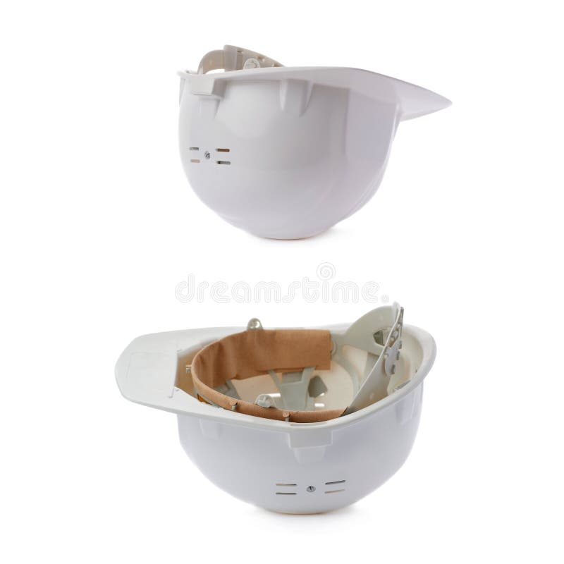 Set of Plastic Safety Helmet Over Isolated White Background Stock Image ...