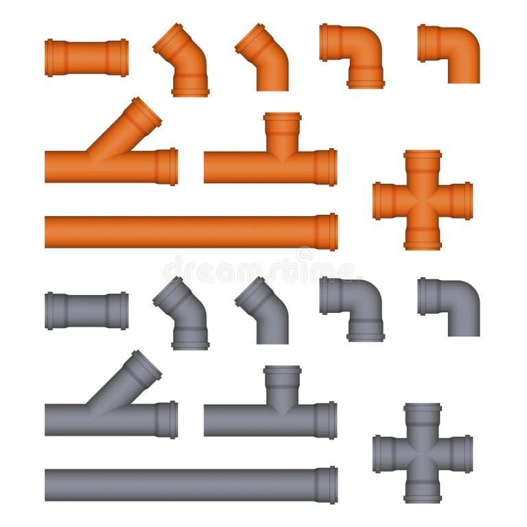 Set of Plastic Sewer Pipes. Stock Vector - Illustration of grey, home ...