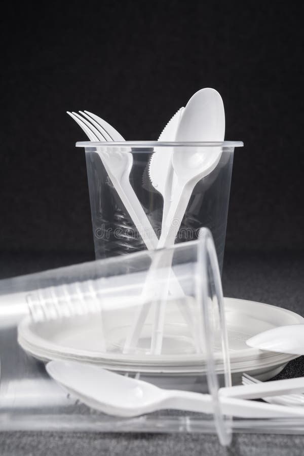 Cups, Plates and Cutlery of Plastic Stock Image - Image of blue, party ...