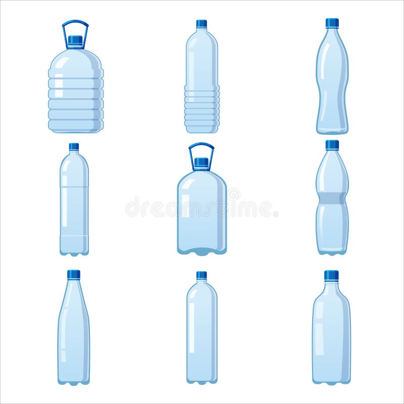 Set Plastic Water Bottles Icon Empty Liquid Container Drink with Cap ...