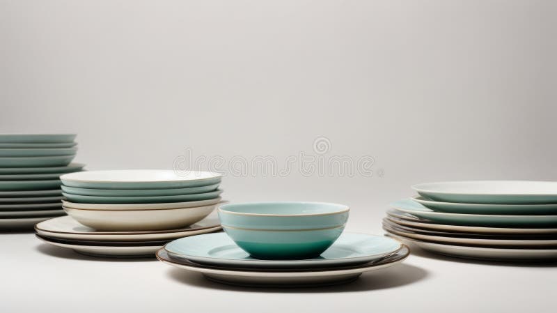 Set of Plates, Different Views on a White Stock Illustration ...