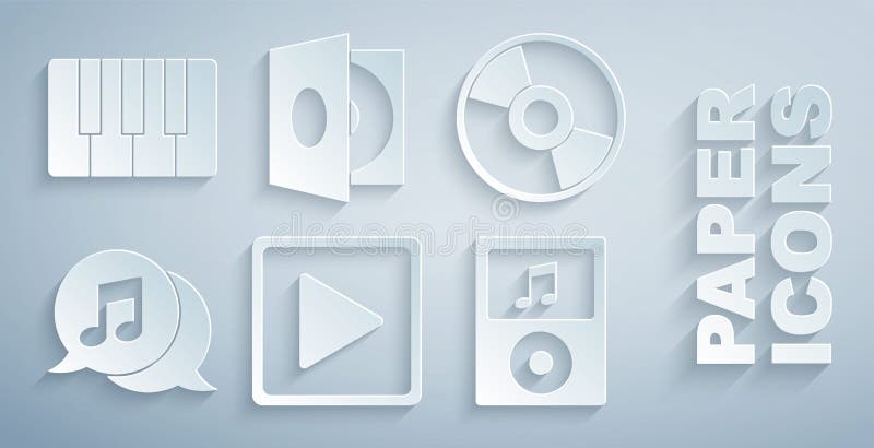 Set Play in Square, CD or DVD Disk, Musical Note Speech Bubble, Player ...