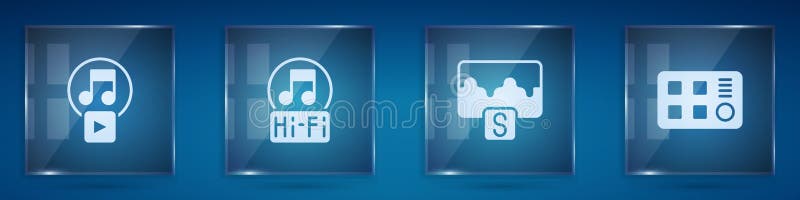 Set Play in Square, Music Note, Tone, Wave Equalizer and Drum Machine ...