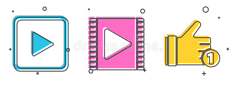 Set Play in Square, Play Video and Hand Like Icon. Vector Stock Vector ...