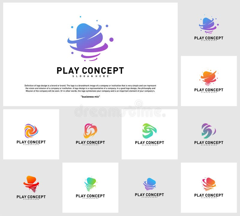 Set of Play Tornado Logo Design Concept. Fast Play Logo Template Vector ...