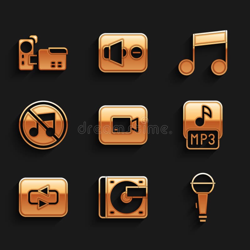 Set Play Video Button, Vinyl Player with Vinyl Disk, Microphone, MP3 ...