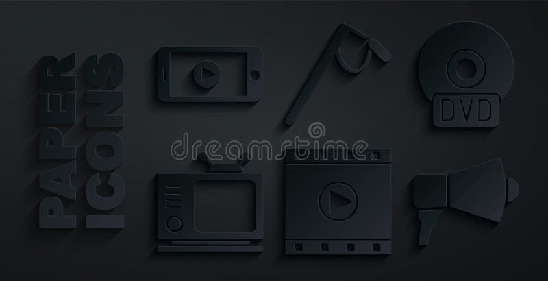 Set Play Video, CD or DVD Disk, Retro Tv, Megaphone, Microphone and ...