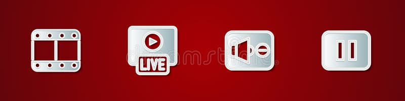 Set Play Video, Live Stream, Speaker Mute and Pause Button Icon. Vector ...
