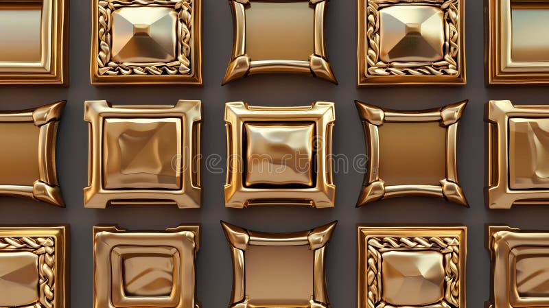 A Set of Playful UI Frames, Medieval Gold Square Menu Elements, Royal ...