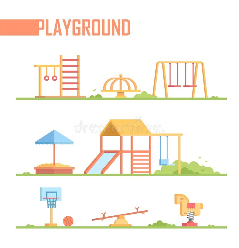 Set of Playground Elements - Modern Vector Cartoon Isolated ...