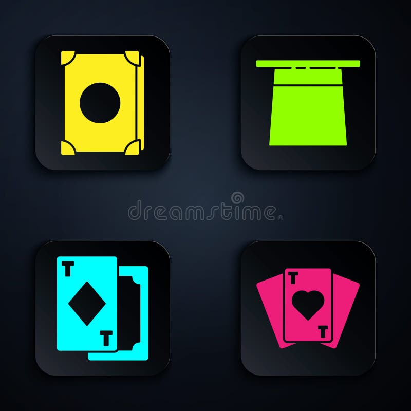 Set Playing Cards, Ancient Magic Book, Playing Cards and Magician Hat ...