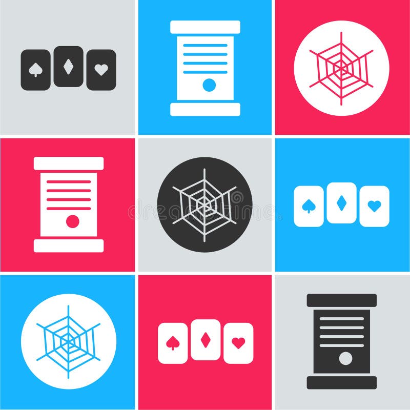 Set Playing Cards, Decree, Paper, Parchment, Scroll and Spider Web Icon ...