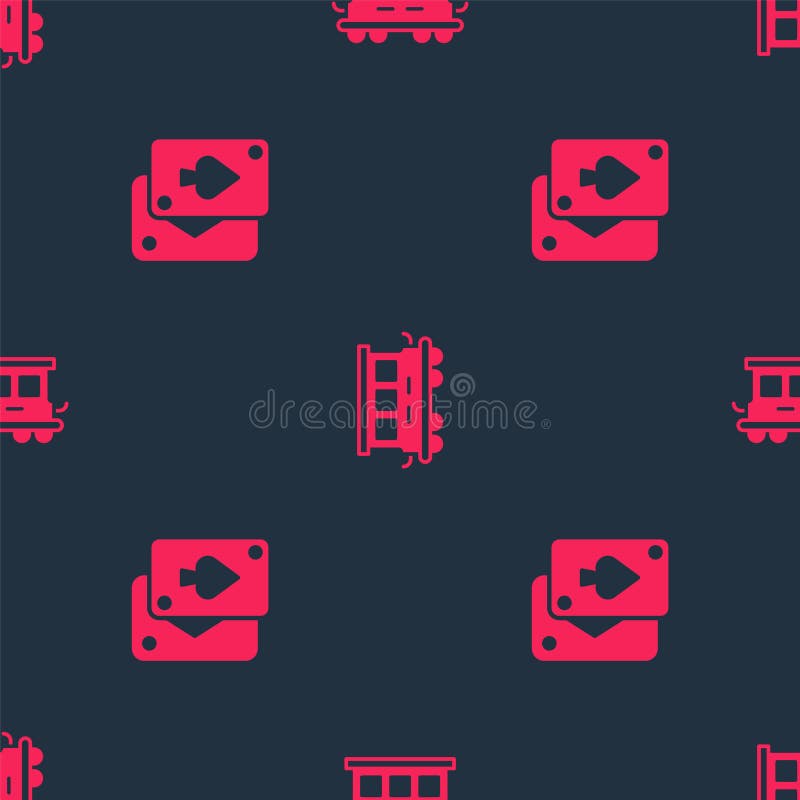 Set Playing Cards and Passenger Train Cars Toy on Seamless Pattern ...