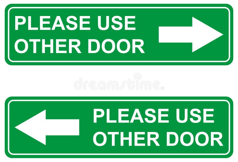 Set of Please Use Other Door Graphic Icon, Information Label, Notice ...
