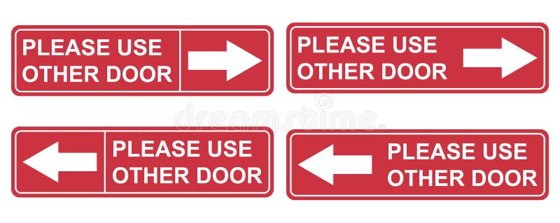 Set of Please Use Other Door Graphic Icon, Information Label, Notice ...