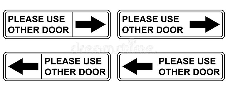 Set of Please Use Other Door Graphic Icon, Information Label, Notice ...