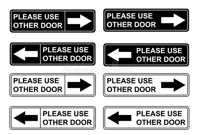 Set of Please Use Other Door Graphic Icon, Information Label, Notice ...