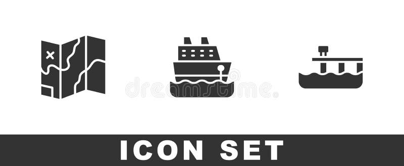 Set Plegado Mapa Crucero Y Muelle Muelle Playa Icono. Vector ...