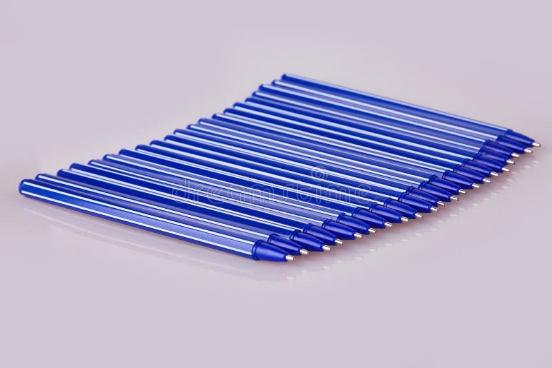 Blue Plastic Pens Isolated on White Stock Image - Image of pencil ...