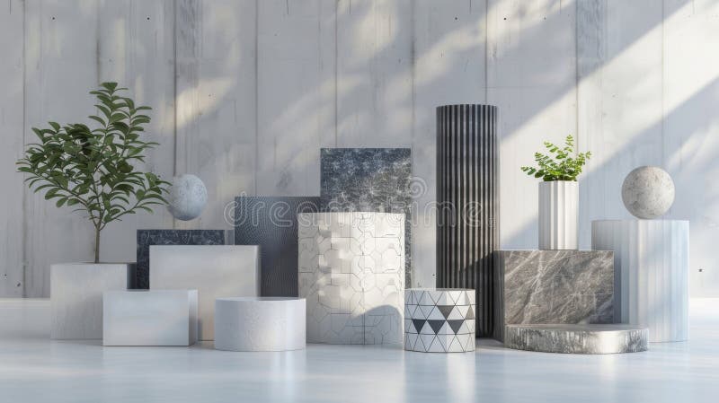 A Set of Plinths with Varying Geometric Designs Perfect for Creating an ...