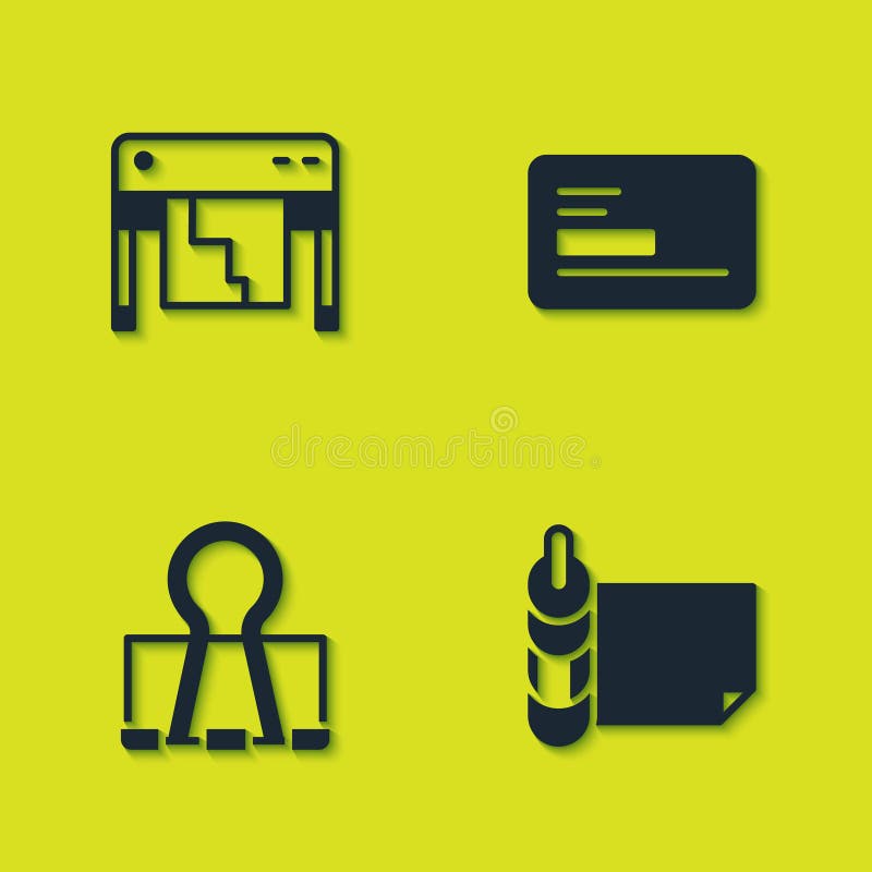Set Plotter, Roll of Paper, Binder Clip and Business Card Icon. Vector ...