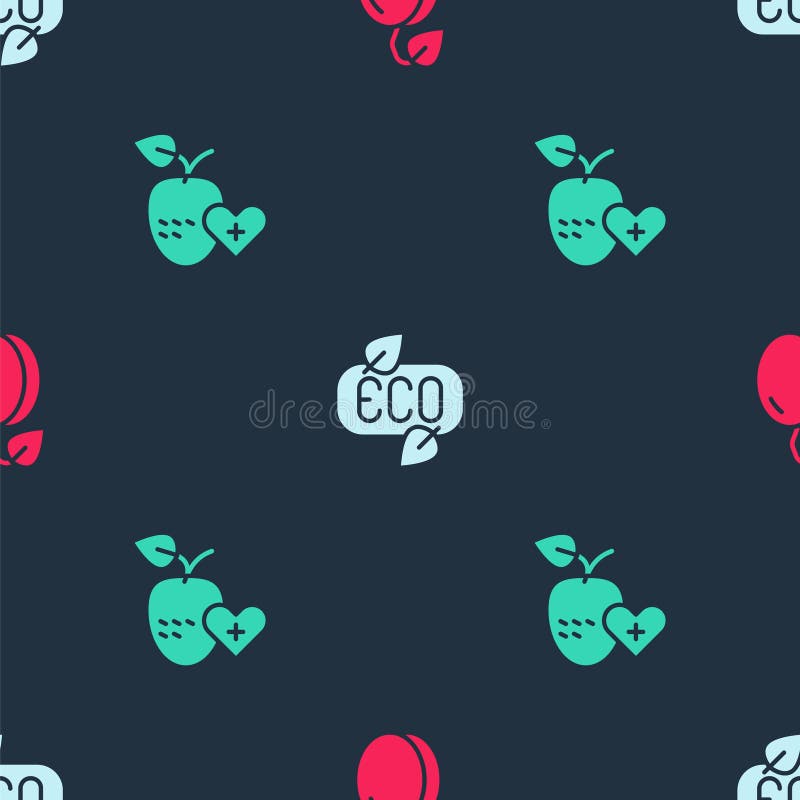 Set Plum Fruit, Leaf Eco Symbol and Healthy on Seamless Pattern. Vector ...