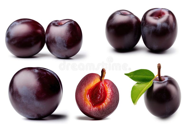 Set Plum Isolated on White, Created with Generative AI Technology Stock ...