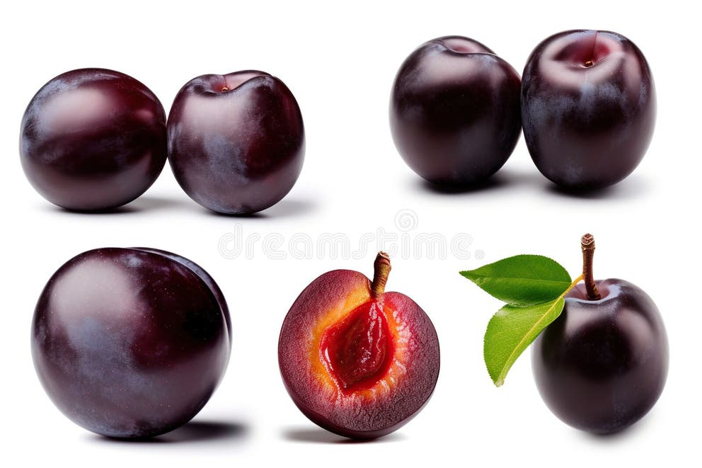 Set Plum Isolated on White, Created with Generative AI Technology Stock ...