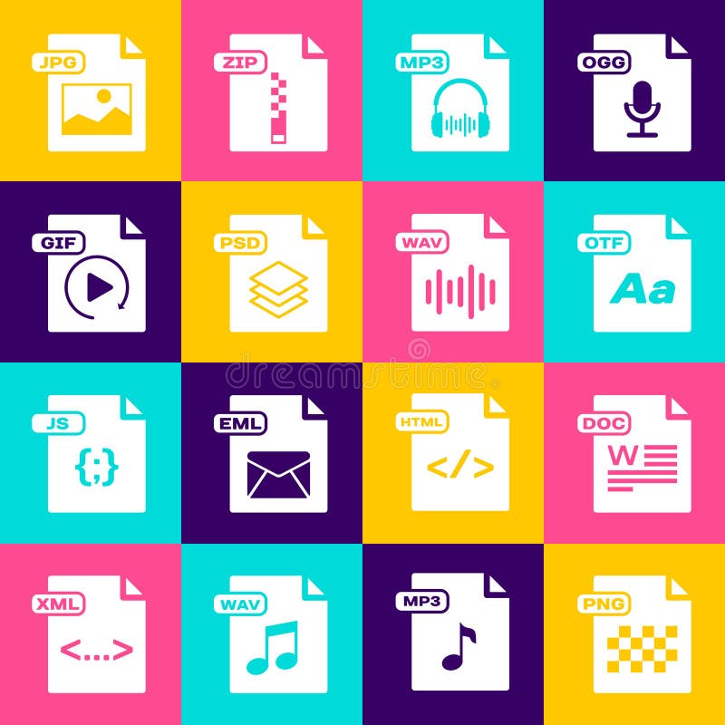 Set Png File Document Doc Otf Mp3 Psd Gif Jpg Y Wav Icono. Vector Stock ... Set Png File Document Doc Otf Mp3 Psd Gif Jpg Y Wav Icono. Vector Stock ...