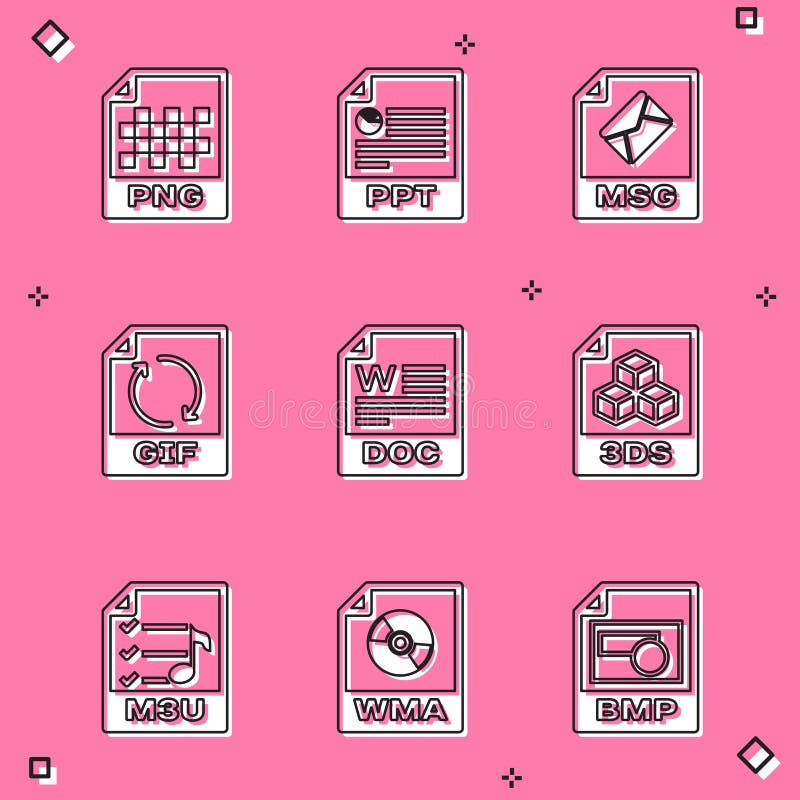 Set PNG File Document, PPT, MSG, GIF, DOC and 3DS Icon. Vector Stock ... Set PNG File Document, PPT, MSG, GIF, DOC and 3DS Icon. Vector Stock ...