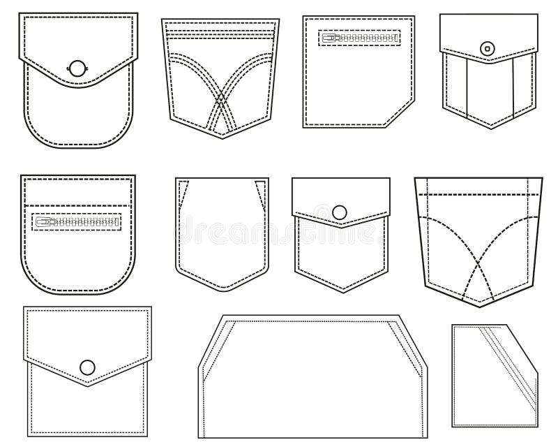 Set of Pockets, Line Art, Simple Icons Stock Vector - Illustration of ...