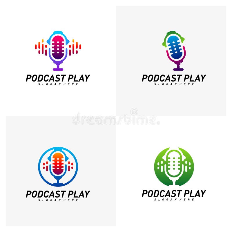 Set of Podcast Creative Design Logo Vector Concept. Play Podcast Logo ...