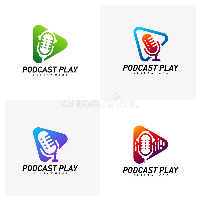 Set of Podcast Creative Design Logo Vector Concept. Play Podcast Logo ...