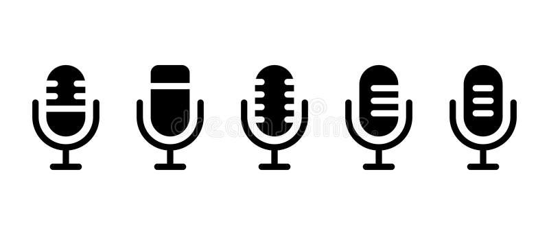 Set of Podcast, Microphone Logo Icon. Mic Sign Symbol Vector in Flat ...
