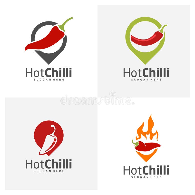 Set of Point Chili Logo Design Vector Template, Red Chili Illustration ...