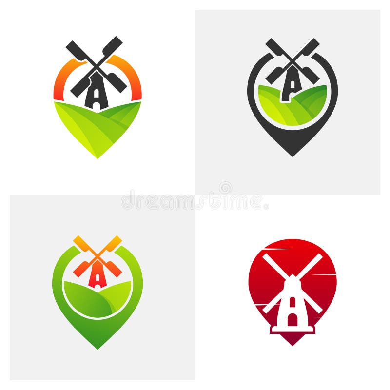 Set of Point Windmill Logo Design Vector Template. Creative Windmill ...