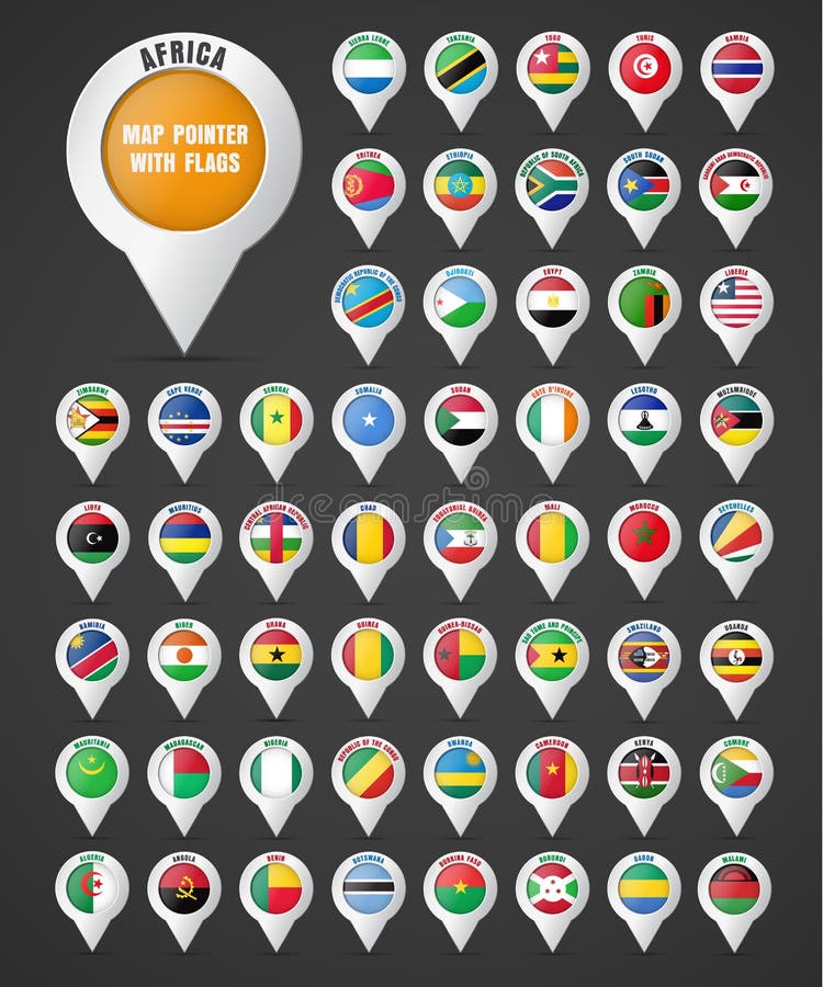 Set the Pointer To the Map with the Flag of the Countries of Afr Stock ...