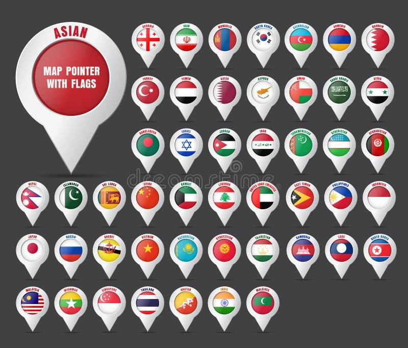 Set the Pointer To the Map with the Flag of the Countries of Oceania ...