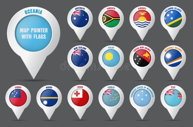 Set the Pointer To the Map with the Flag of the Countries of Oceania ...