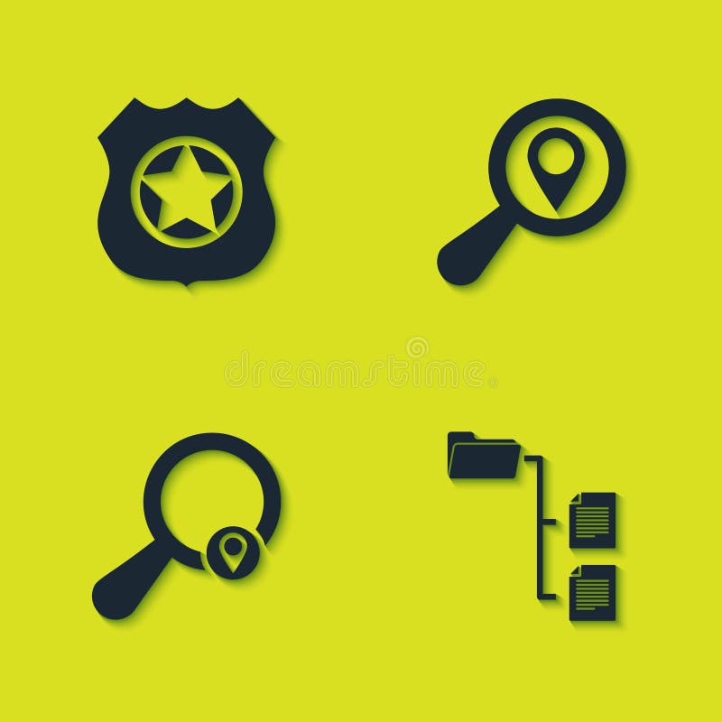 Set Police Badge, Folder Tree, Search Location and Icon. Vector Stock ... Set Police Badge, Folder Tree, Search Location and Icon. Vector Stock ...