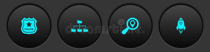 Set Police Badge, Folder Tree, Search Location and Rocket Ship with ... Set Police Badge, Folder Tree, Search Location and Rocket Ship with ...