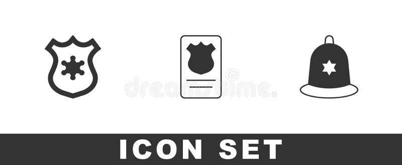 Set Police Badge, with Id Case and British Police Helmet Icon. Vector ...