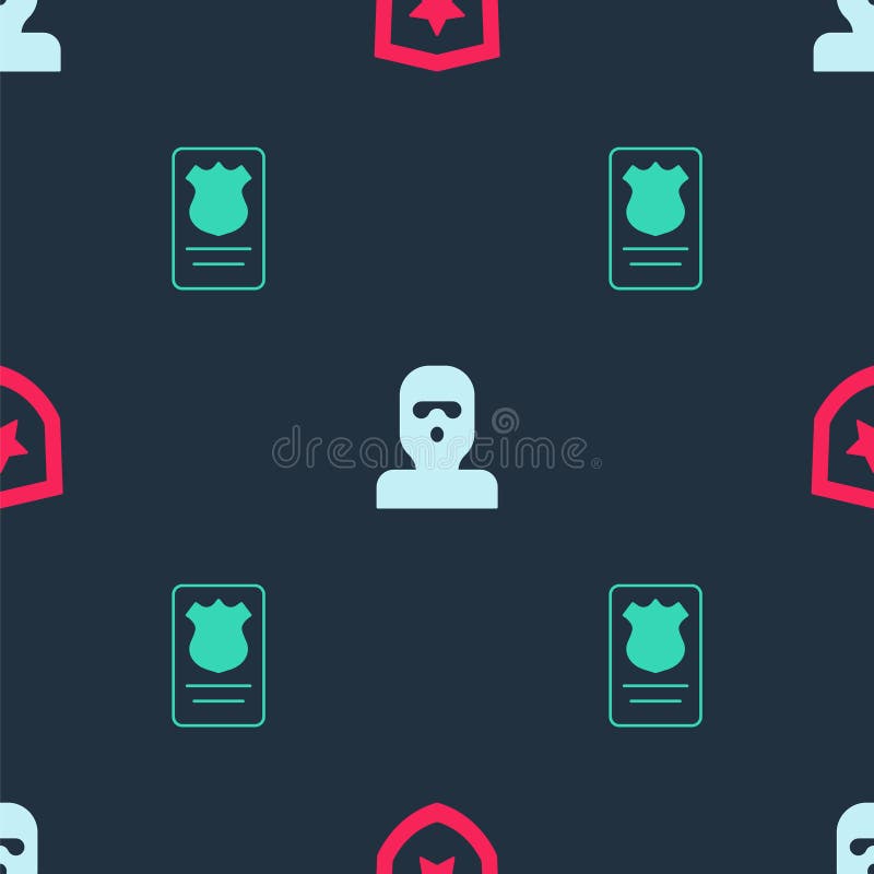 Set Police Badge, Thief Mask and with Id Case on Seamless Pattern ...