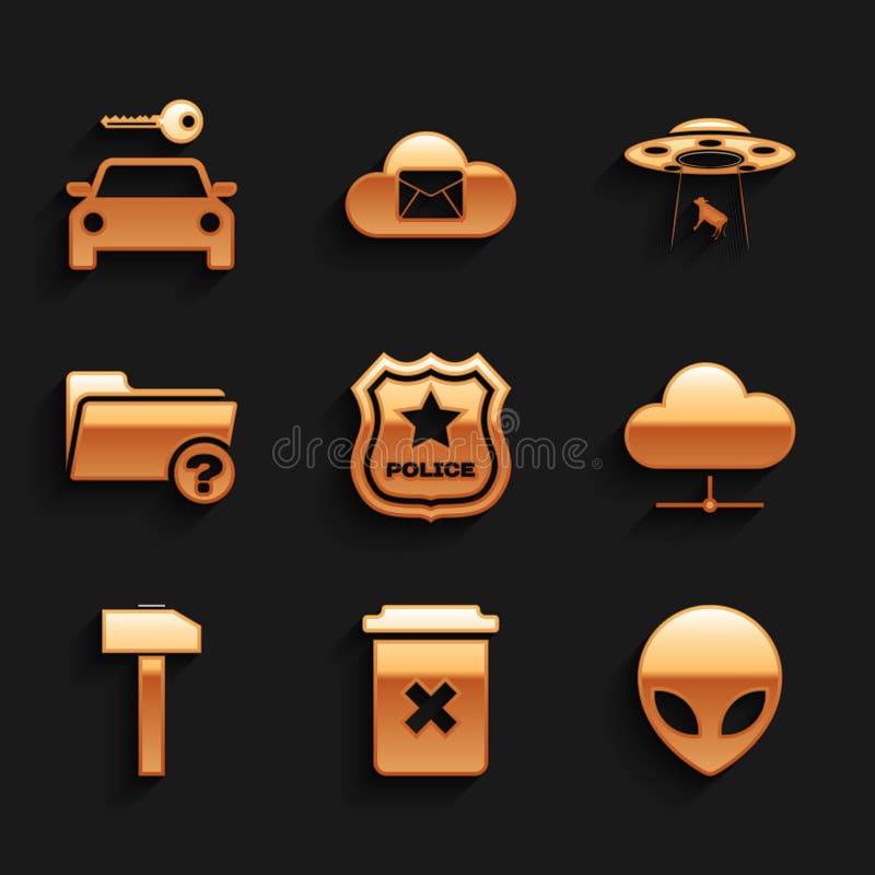 Set Police Badge, Trash Can, Alien, Network Cloud Connection, Hammer ... Set Police Badge, Trash Can, Alien, Network Cloud Connection, Hammer ...