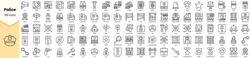 Set of Police Icons. Simple Line Art Style Icons Pack Stock Vector ...