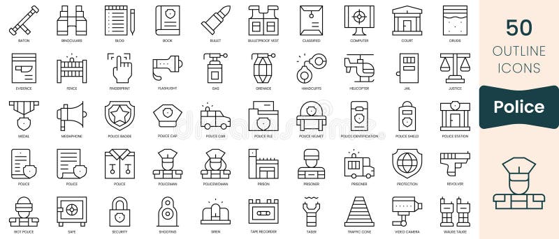 Set of Police Icons. Thin Linear Style Icons Pack Stock Vector ...