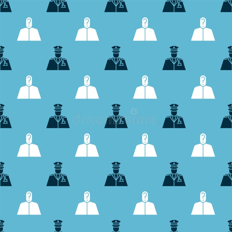 Set Police Officer and Anonymous with Question Mark on Seamless Pattern ...