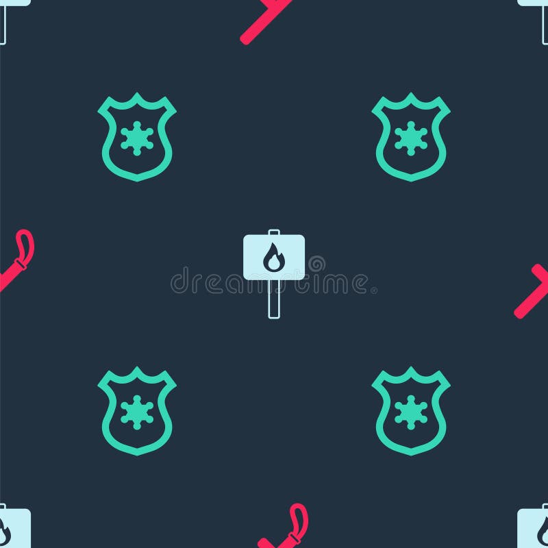 Set Police Rubber Baton, Protest and Badge on Seamless Pattern. Vector ...