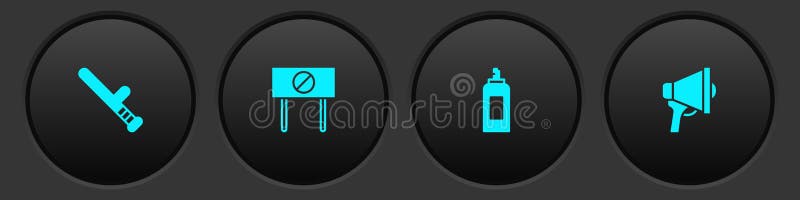 Set Police Rubber Baton, Protest, Paint Spray Can and Megaphone Icon ...