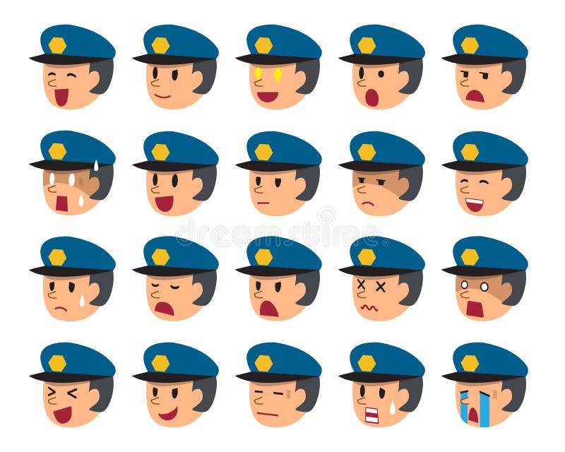 Set of Policeman Faces Showing Different Emotions Stock Vector ...